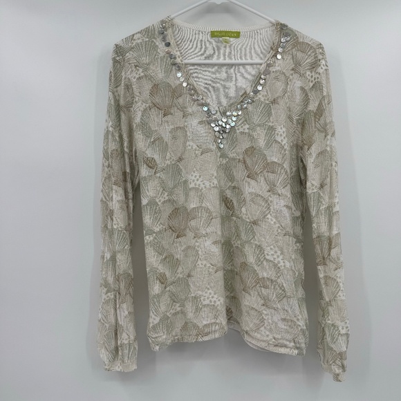 Sigrid Olsen | Tops | Sigrid Olsen Top Women Medium Beige Green Shells ...